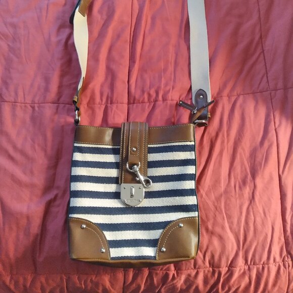 Chaps | Bags | Chaps Crossbody Bag Navy Blue And White Stripes Brown ...